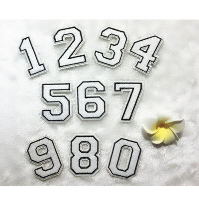 White Number Black Stitch Patch Sew Iron On Uniform Badge Coat Applique ...