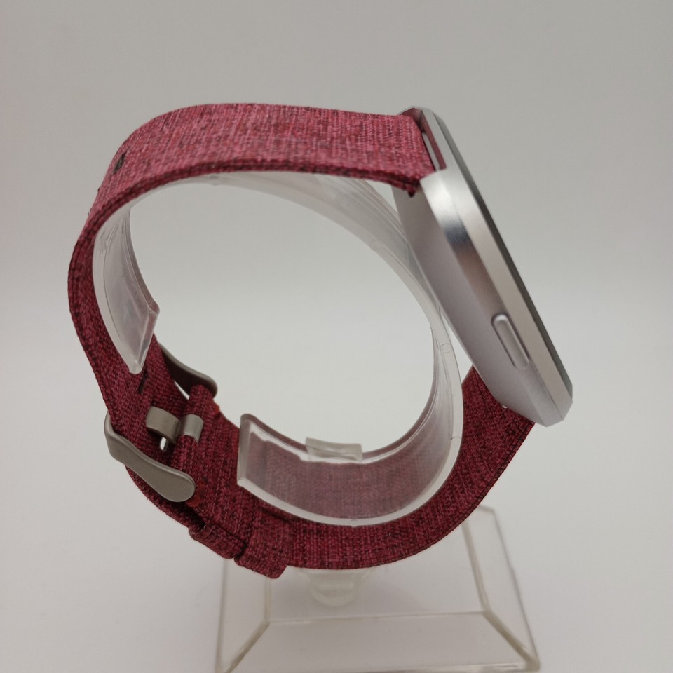 Fitbit Versa Lite FB415 Smart Watch Silver W/ Red S Fabric buckle Band ...