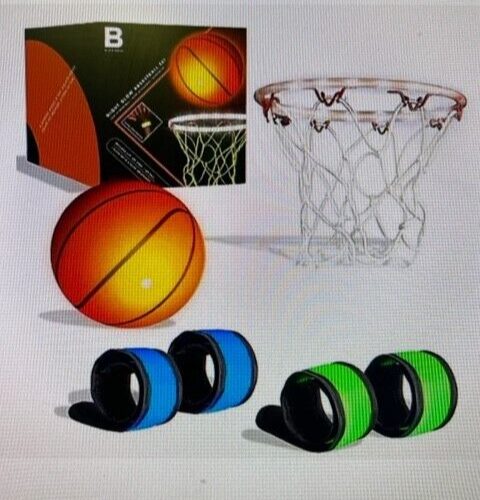 BLACK SERIES~ Night Glow Basketball Set w/ LED Light-Up Ball Net and ...