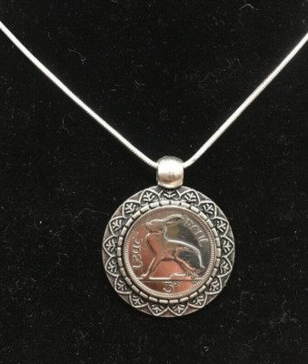 Irish 3d Reul Coin Pendant Necklace - Hare Design Irish Threepence Gift ...