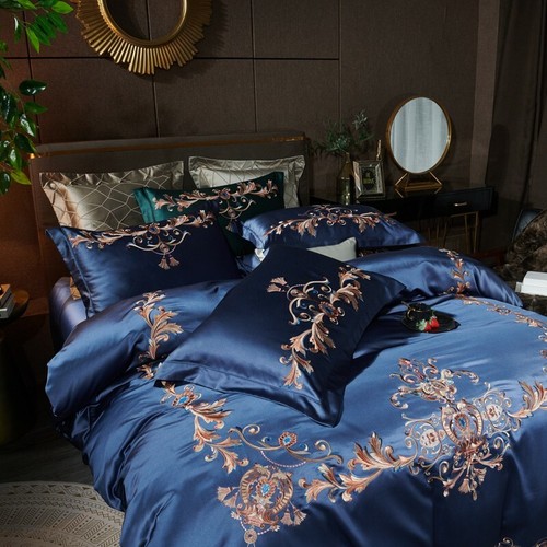 4pcs. Bedding Set embroidery Silk & Cotton 100S Duvet Set Bed Sheets ...
