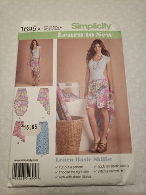 WOMENS UNCUT SIMPLICITY 1695 Sewing Pattern SKIRT ASYMMETRICAL HEM SIZE ...