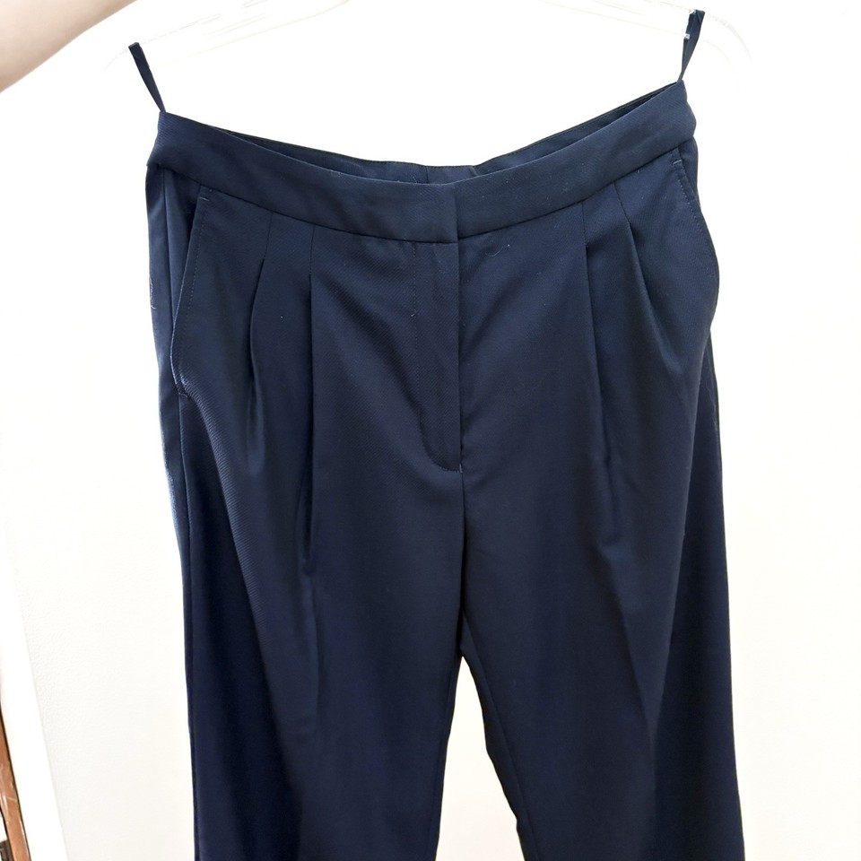 Customized $350 Navy Blue Double Pleated Flare Leg Trouser Pant Size 28 ...