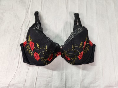 Vintage Victoria Secret Bra Black Red Rose Embroidered 36D Sexy ...