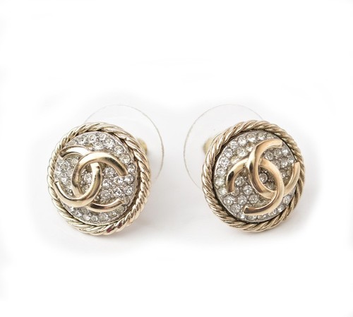 CHANEL Earrings CHANEL Circle Motif Logo CC Gold Rhinestone | eBay