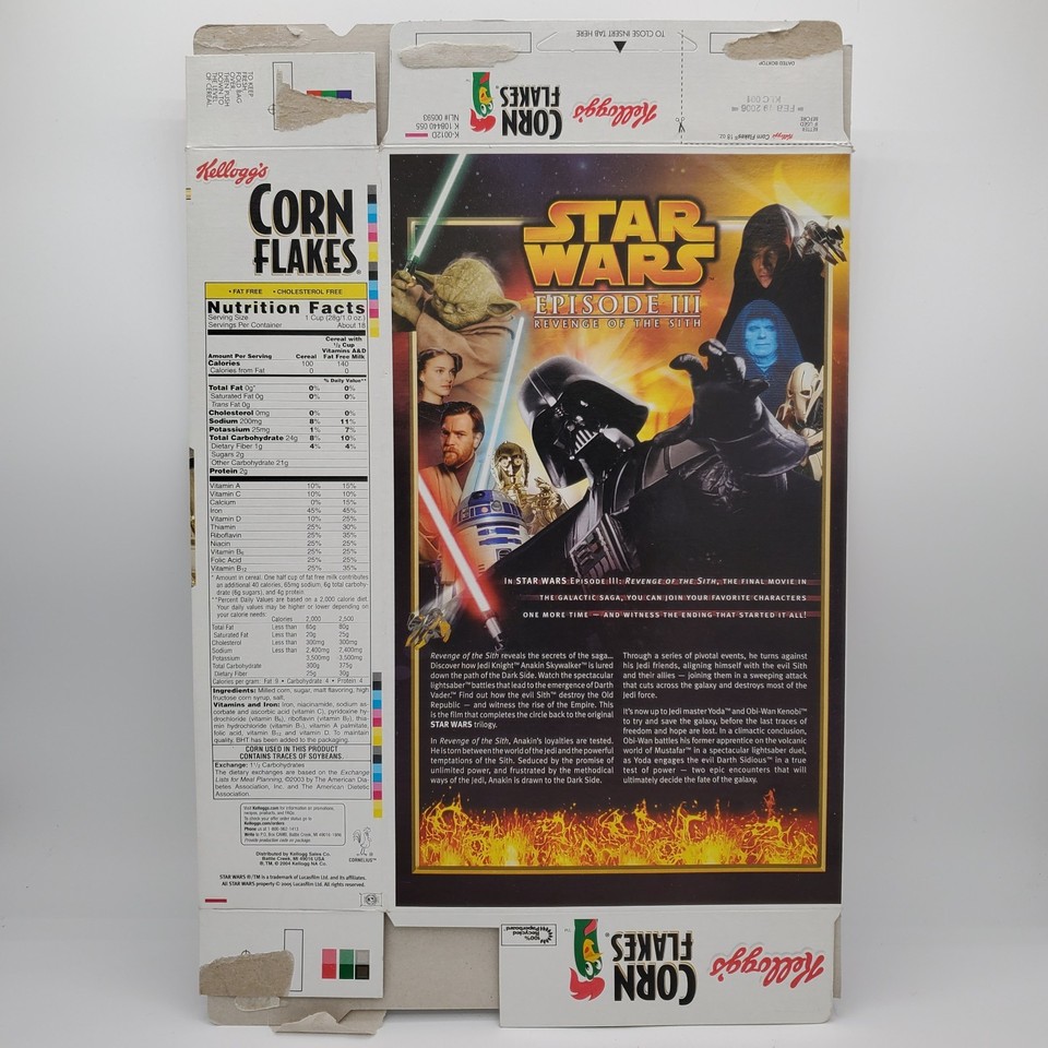 Vintage 2005 Star Wars Episode III Kellogg's Corn Flakes Cereal Box ...