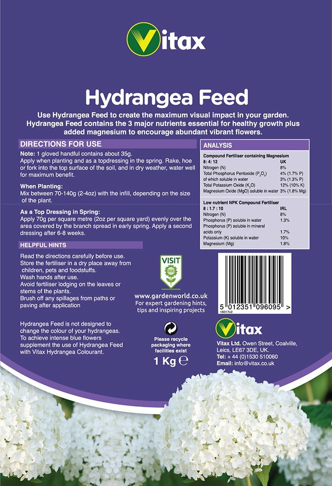 4x Vitax Hydrangea Feed 1kg - For Vibrant Flowers and Strong Healthy ...