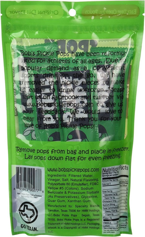 (7 pack) Bob's Pickle Pops, serving size 2 oz, 6 Count, easy tear open ...