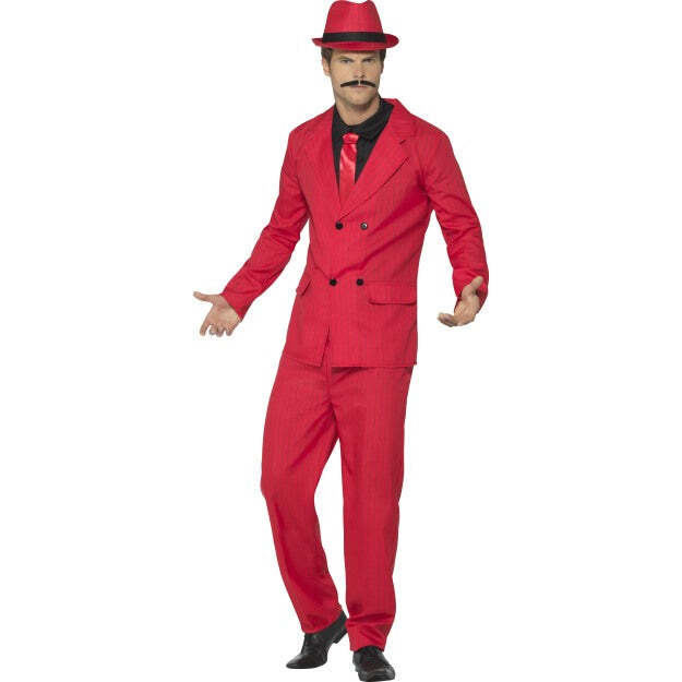 Mens Red Zoot Suit Gangster Costume 1920s Mafia Fancy Dress Outfit M L ...