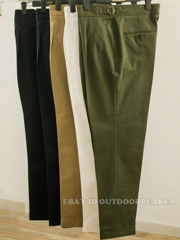 Retro Mens Naples Suit Pants Cotton Casual Formal Trousers Straight ...