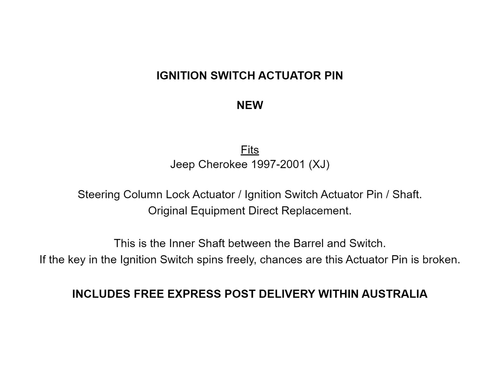 JEEP CHEROKEE 1997-2001 XJ IGNITION SWITCH ACTUATOR PIN SHAFT NEW ...