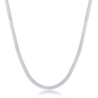 Sterling Silver 3mm Flat Mesh Chain - Rhodium Plated 17"+2" | eBay