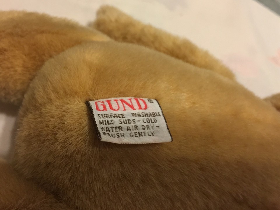 Toby Teddy Bear Gund 1993 Beige Plush Jointed Red Blue Striped Neck ...