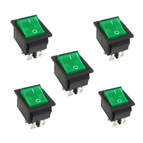 5Pcs KCD4 16A 250VAC/20A 125VAC Green Button Red Light DPST 4 Pin ...