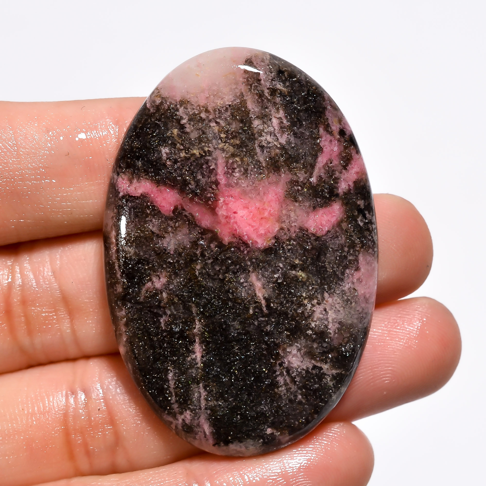 Natural Rhodonite Oval Shape Cabochon Loose Gemstone 99.5 Ct 50X34X6 mm ...