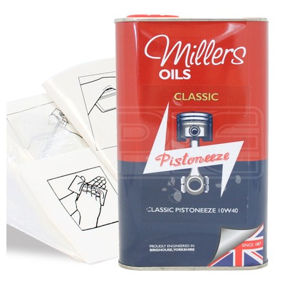 Engine Oil Top Up 1 LITRE Millers Oils Pistoneeze 10w-40 1L +Gloves ...