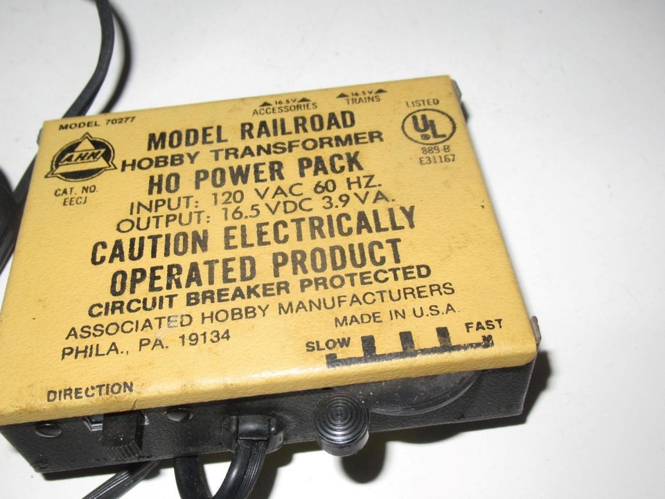 HO - AHM HO TRANSFORMER- 16.5V DC VARIABLE OUT / 16.5V FIXED AC OUT ...