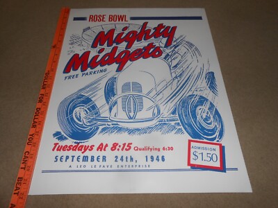 1946 MIGHTY MIDGETS AUTO RACE / ROSE BOWL, CA., 17 x 22 Inch POSTER ...