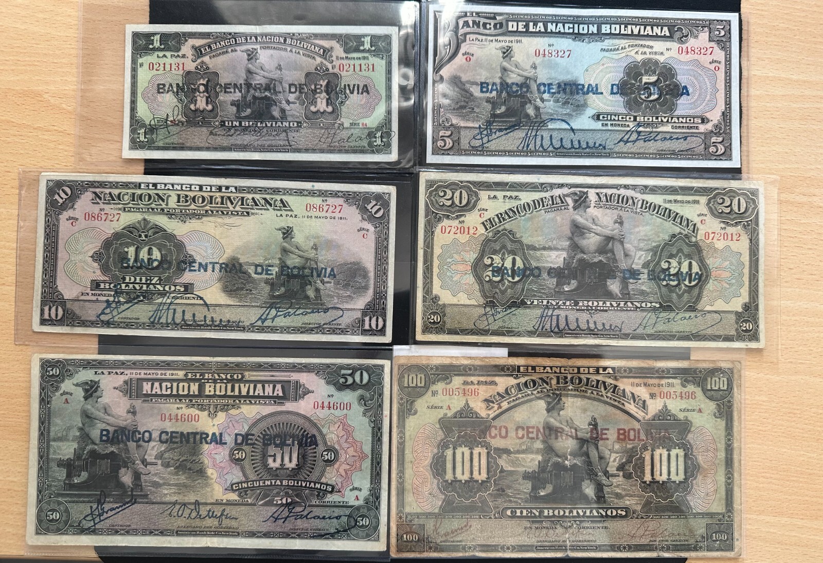 BOLIVIA SET 1 to 100 Bs 1911 BIRD HORSE OVER PRINT BANKNOTES | eBay