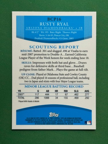 2008 Bowman Baseball 1st Bowman Chrome Prospects #BCP16 Rusty Ryal | eBay
