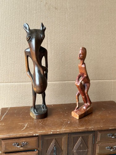 Vintage African Makonde Shetani Ebony Spirit & Stylized Drummer Statue ...