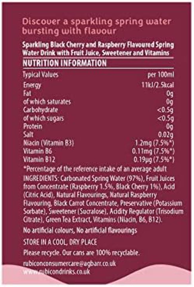 Rubicon Spring 12 Pack Black Cherry Raspberry, Sparkling Spring Water ...