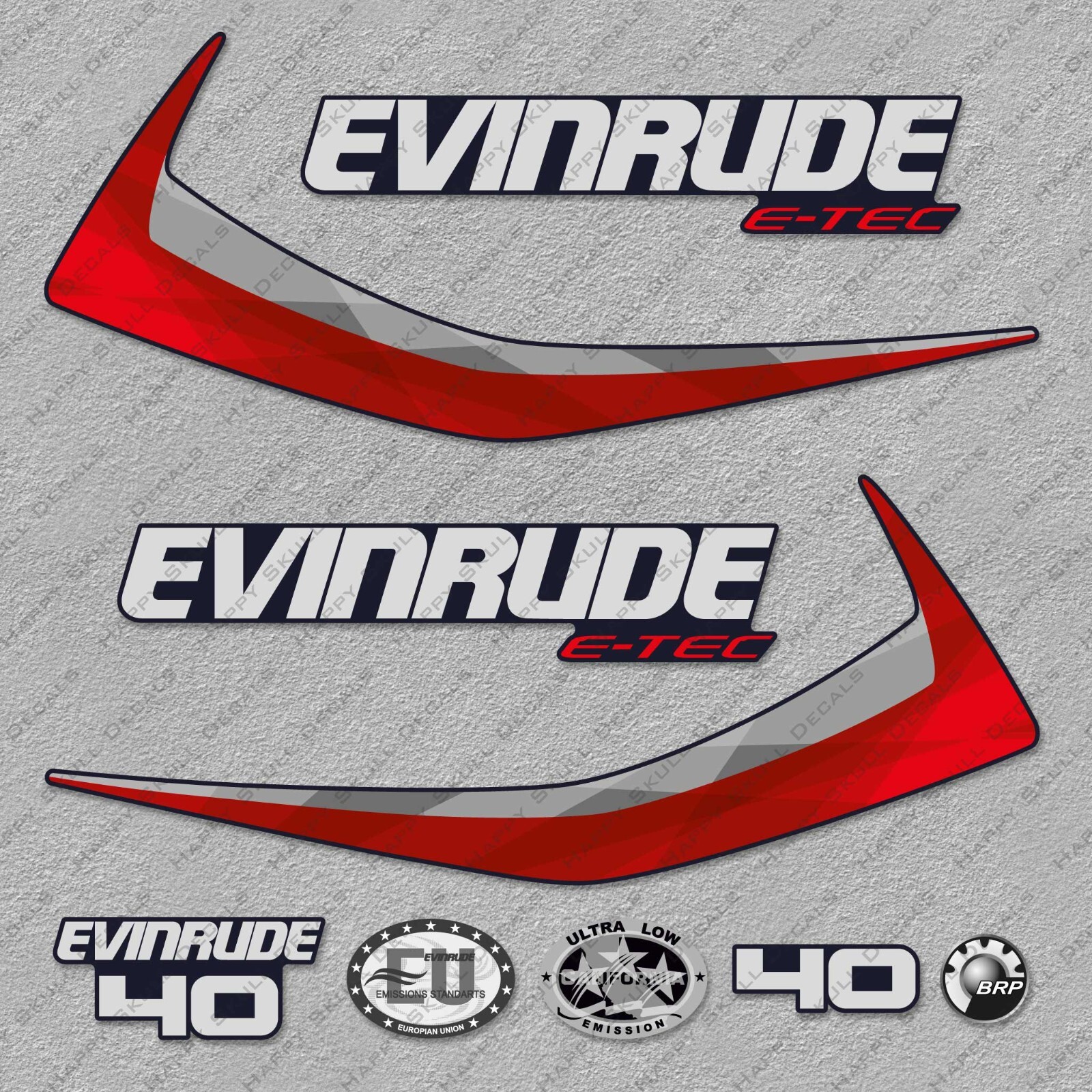 Evinrude 40 hp ETEC 2015-2016 outboard engine decals sticker set Blue ...
