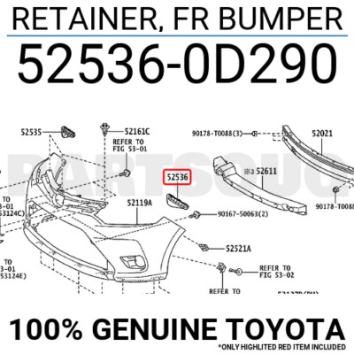 525360D290 Genuine Toyota RETAINER, FR BUMPER 52536-0D290 | eBay