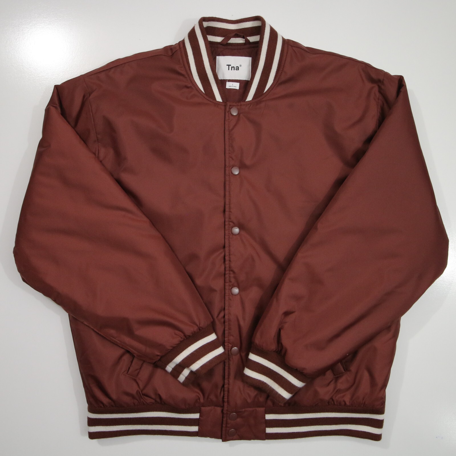 Aritzia TNA Stadium Varsity Jacket Satin Maroon Size … - Gem