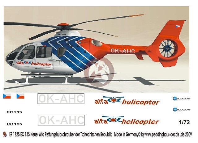 Peddinghaus 1/72 EC135 T2+ Czech Alfa Air Rescue Helicopter Markings OK ...