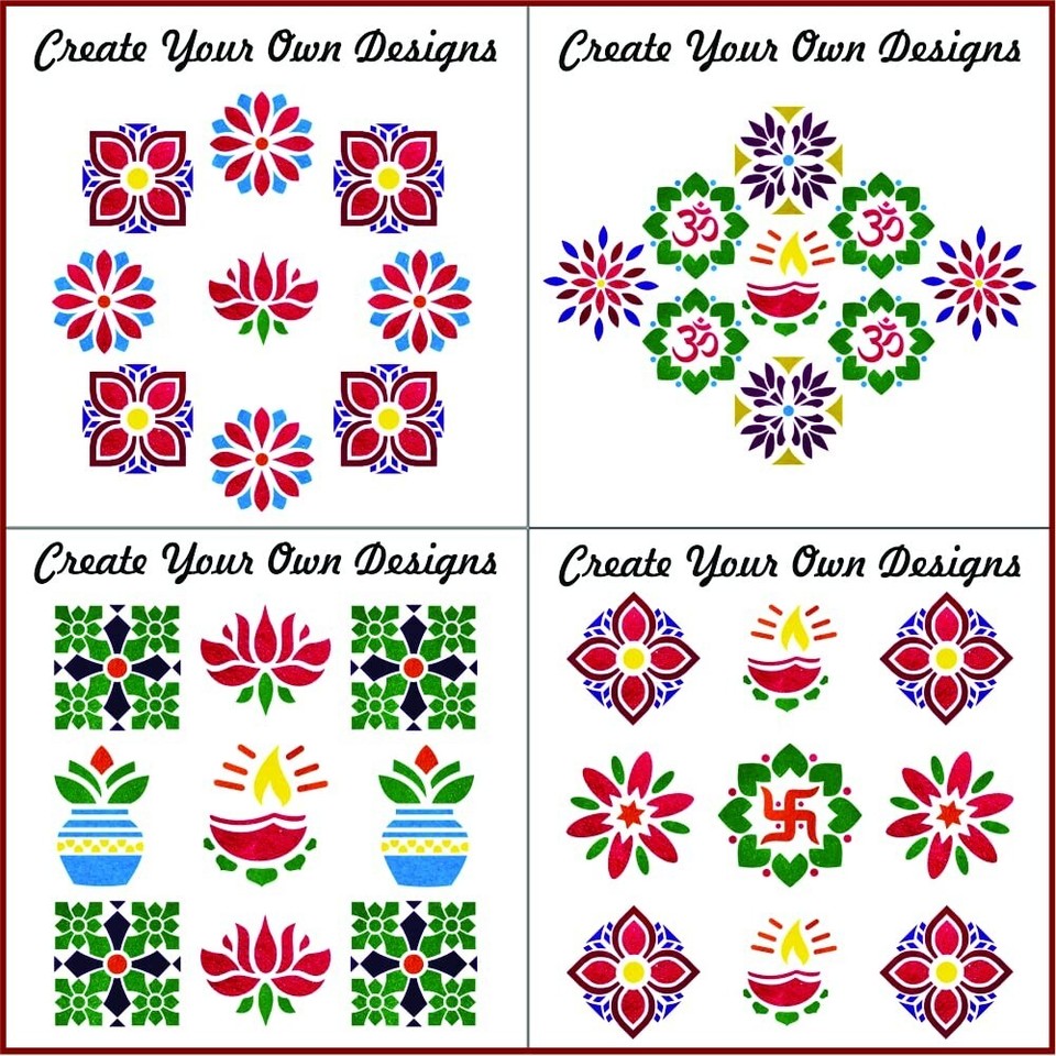 Wooden Rangoli Set Rangoli Making Kit for Diwali Decoration 4pcs 6X6 ...