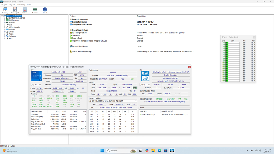 HP ENVY TE01-5354 Desktop, Intel i7-14700, 16GB DDR4 RAM, 1TB SSD ...