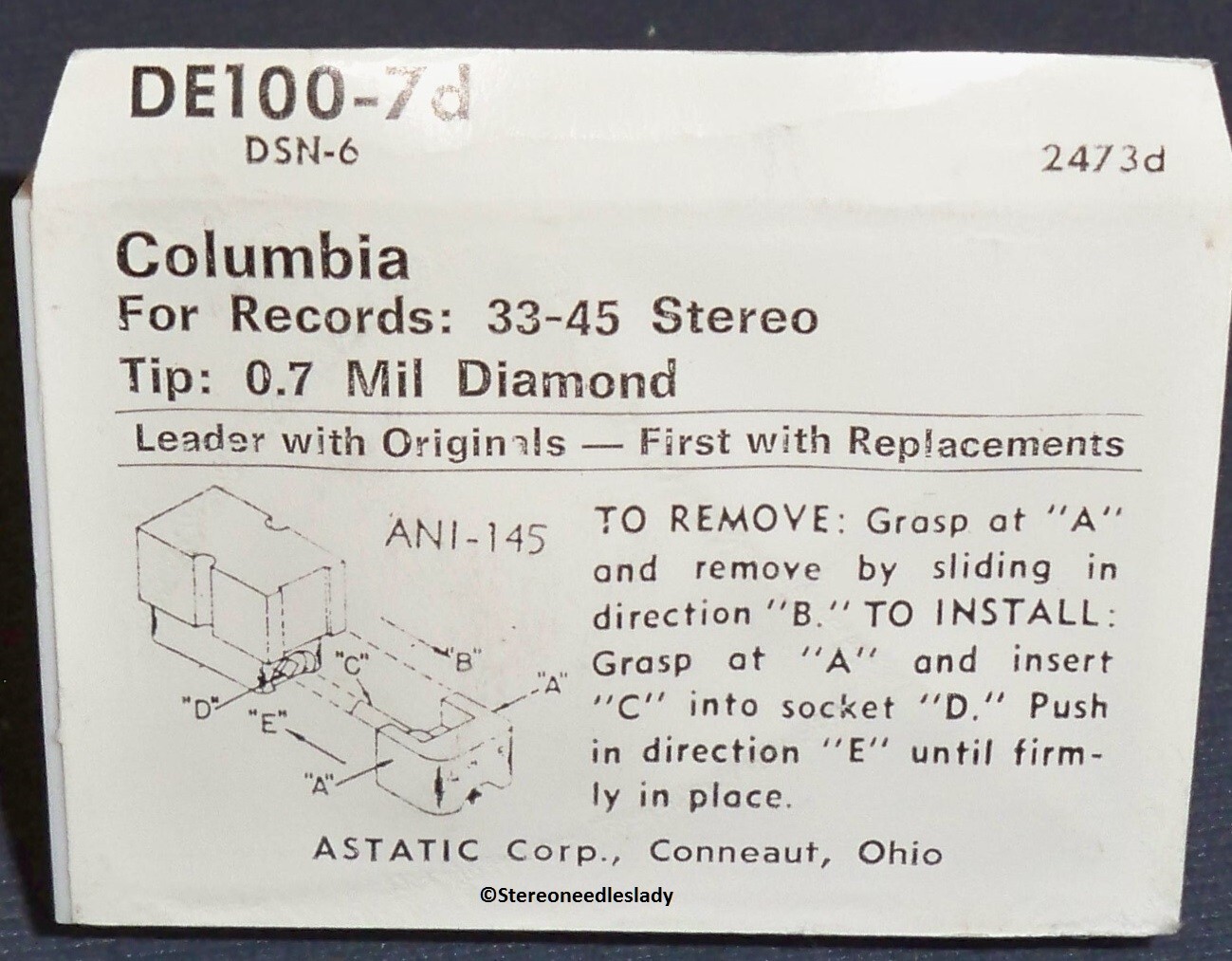 TURNTABLE STYLUS Astatic DE100-7d for Denon DSN-6 Columbia PU-803 PU803 ...