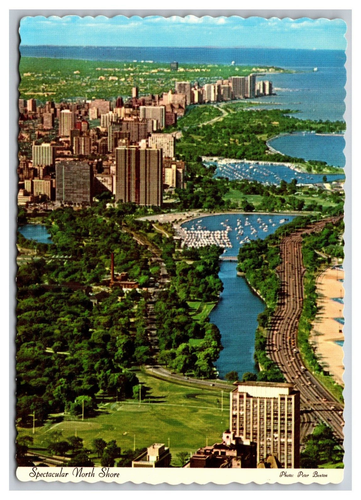 Chicago Skyline Aerial View North Shore IL 4.2x5.9 Size Scalloped Edge ...