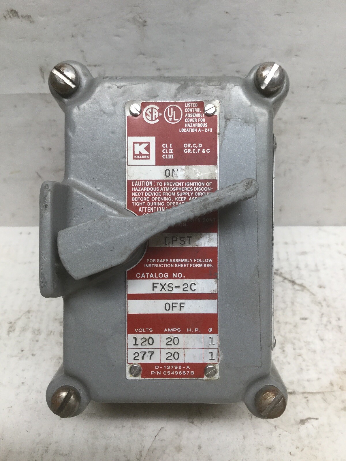 Hubbell Killark FXS-2C SEAL-X Series Factory Sealed Tumbler Switch ...