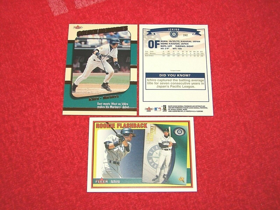 ICHIRO SUZUKI MARINERS 2002 FLEER 3 DIFF CARDS WITH GOLD BACK PARALLEL ...