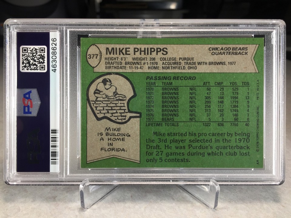 1978 Topps Mike Phipps #377 - PSA 9 - Chicago Bears | eBay
