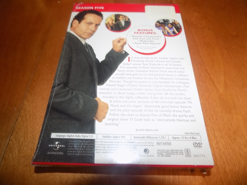 MONK SEASON FIVE TV Detective Comedy Tony Shalhoub Television DVD SET ...