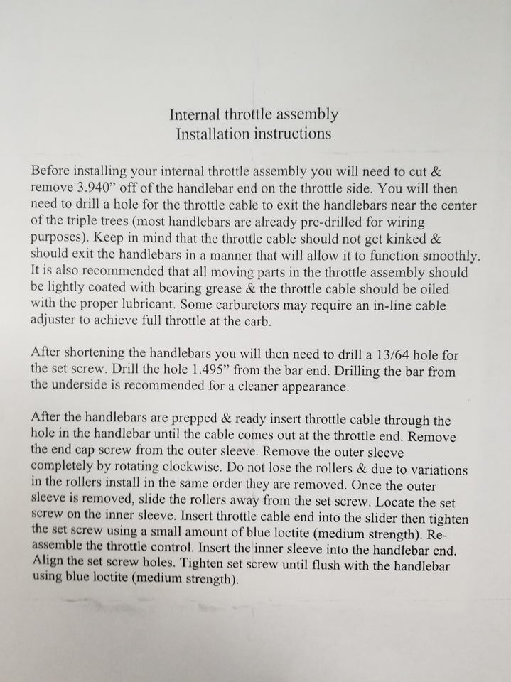 Internal Throttle for 1" Handlebars Harley Motorycle Bobber Chopper ...
