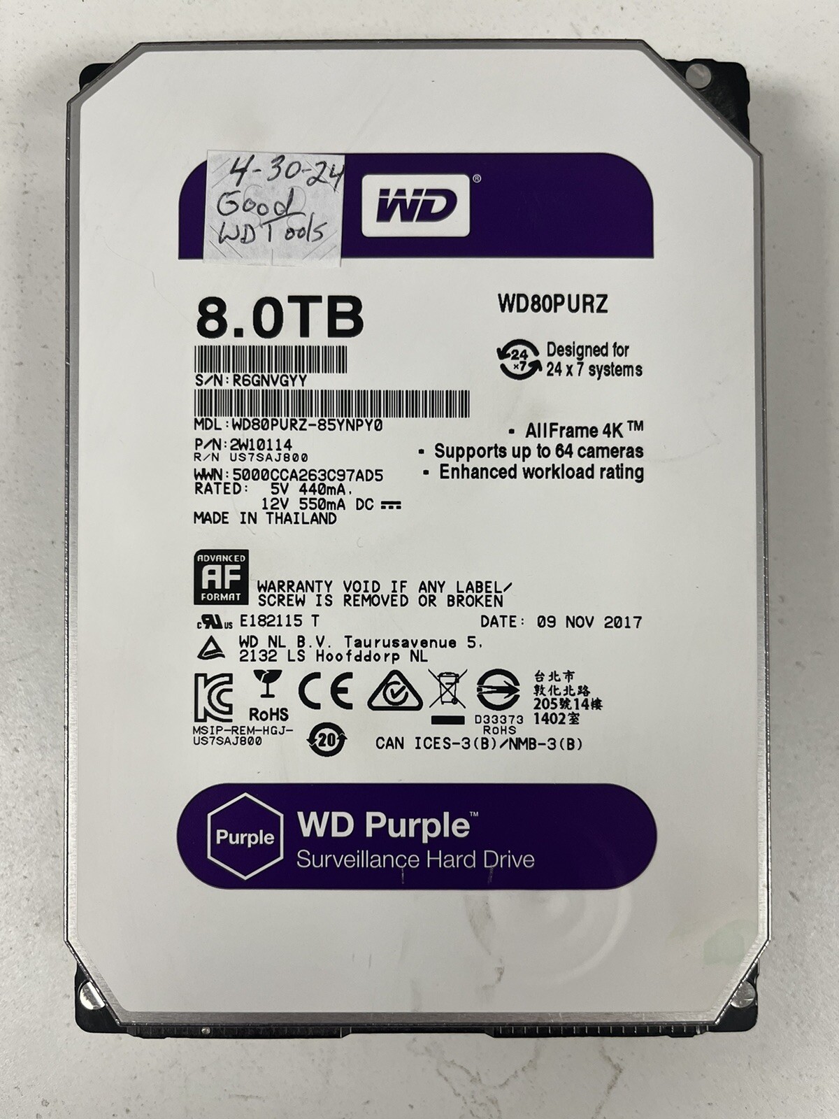 Western Digital WD Purple 8TB 5400 RPM 3.5" SATA Hard Drive WD80PURZ ...
