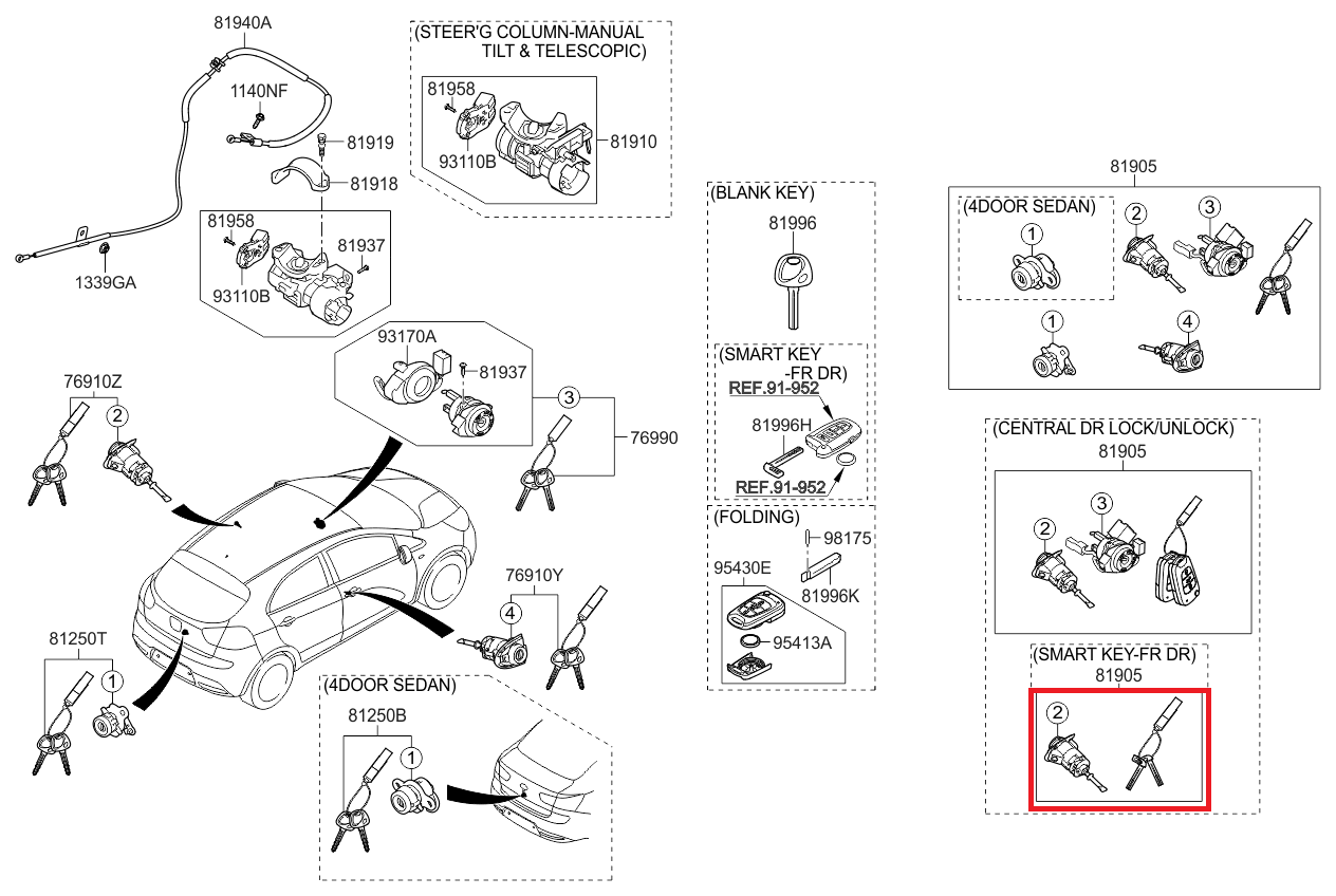 KIA RIO LOCK KEY & CYLINDER SET 2012-2017 1.6L-GENUINE KIA | eBay