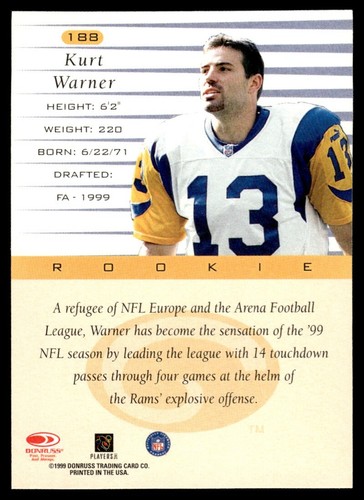 1999 Donruss Kurt Warner Rookie Rams #188 | eBay