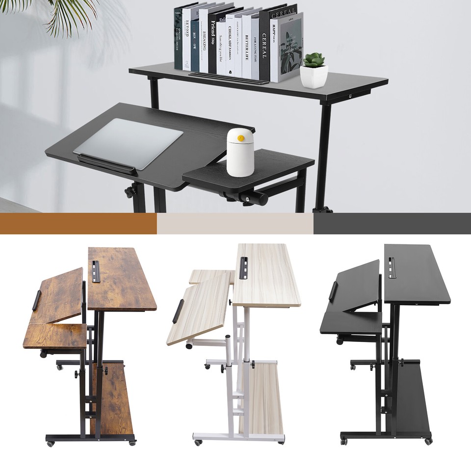 Rolling Laptop Desk Office Computer Table Stand Up Workstation ...