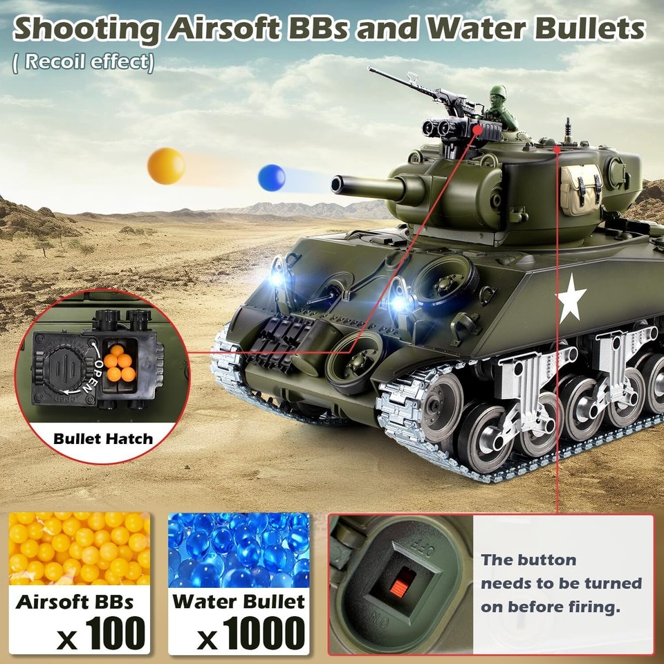 US 1:18 RC Tank Metal USM4A3 Sherman Remote Control Model Army Tank ...