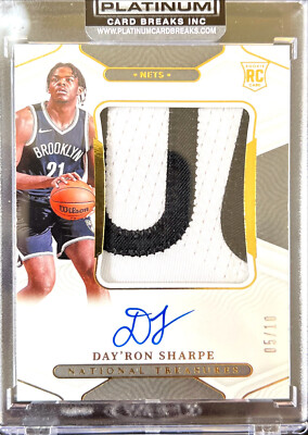 2020-21 NATIONAL TREASURES DAY'RON SHARPE #05/10 GOLD RPA ROOKIE PATCH ...