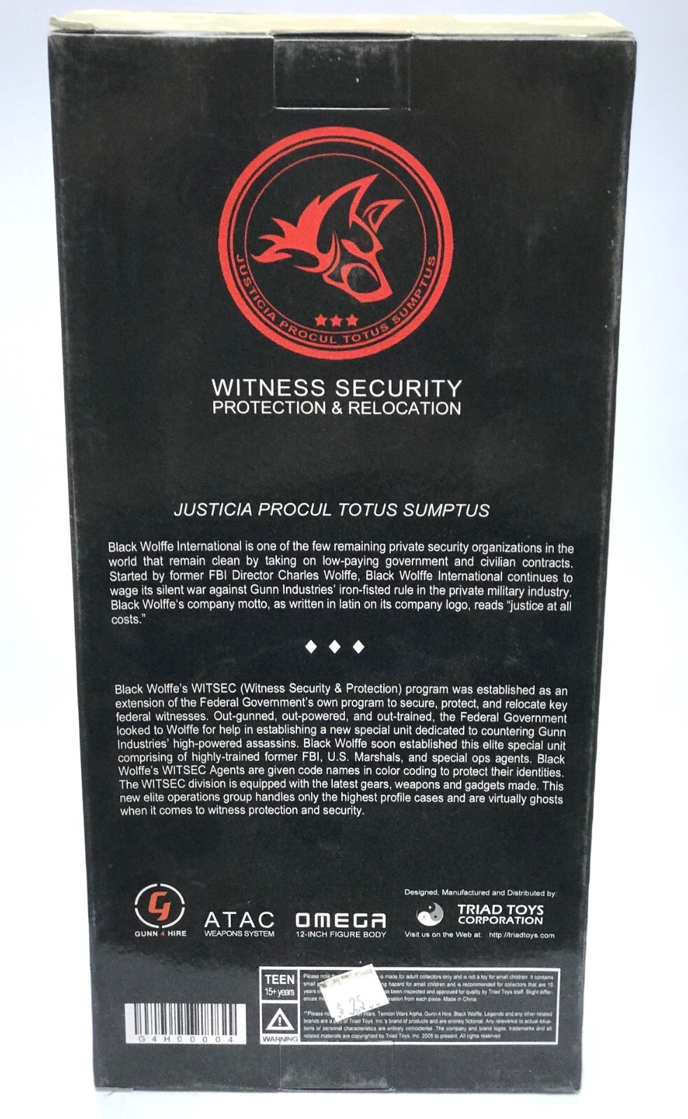 Triad Toys Black Wolffe WITSEC Agent Indigo 12 inch action figure NEW ...