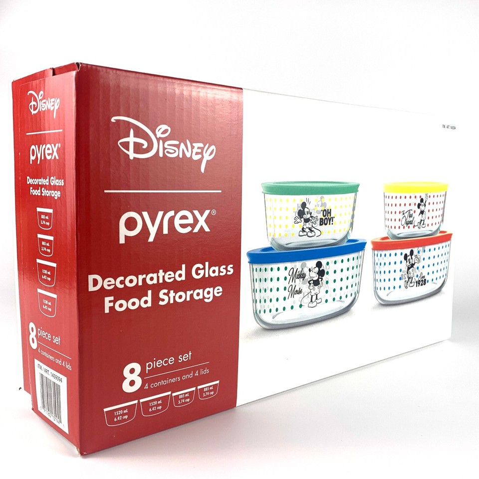 Pyrex Disney Mickey Mouse 8 pc. Set Glass Food Storage Containers with ...