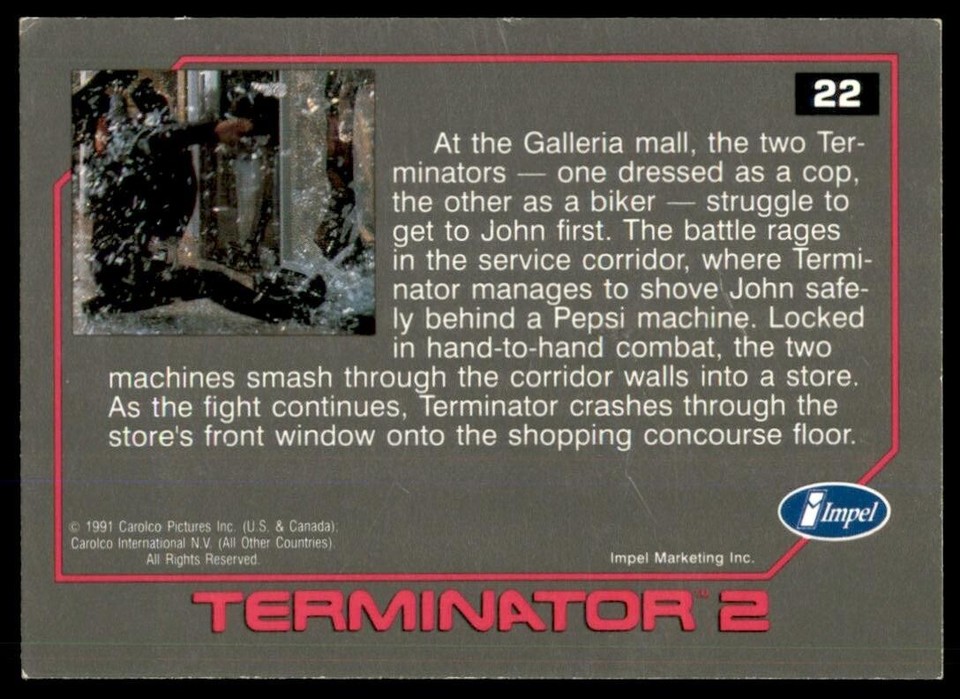 1991 Impel Terminator 2 #22 Terminator Explodes Through The Shop Window ...