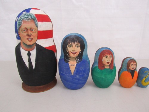 Bill Clinton Wood Nesting Dolls Monica Lewinsky Hillary Paula Jones ...