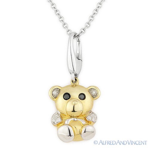 0.05ct Diamond Teddy Bear Animal Charm Necklace Pendant 14k Yellow ...